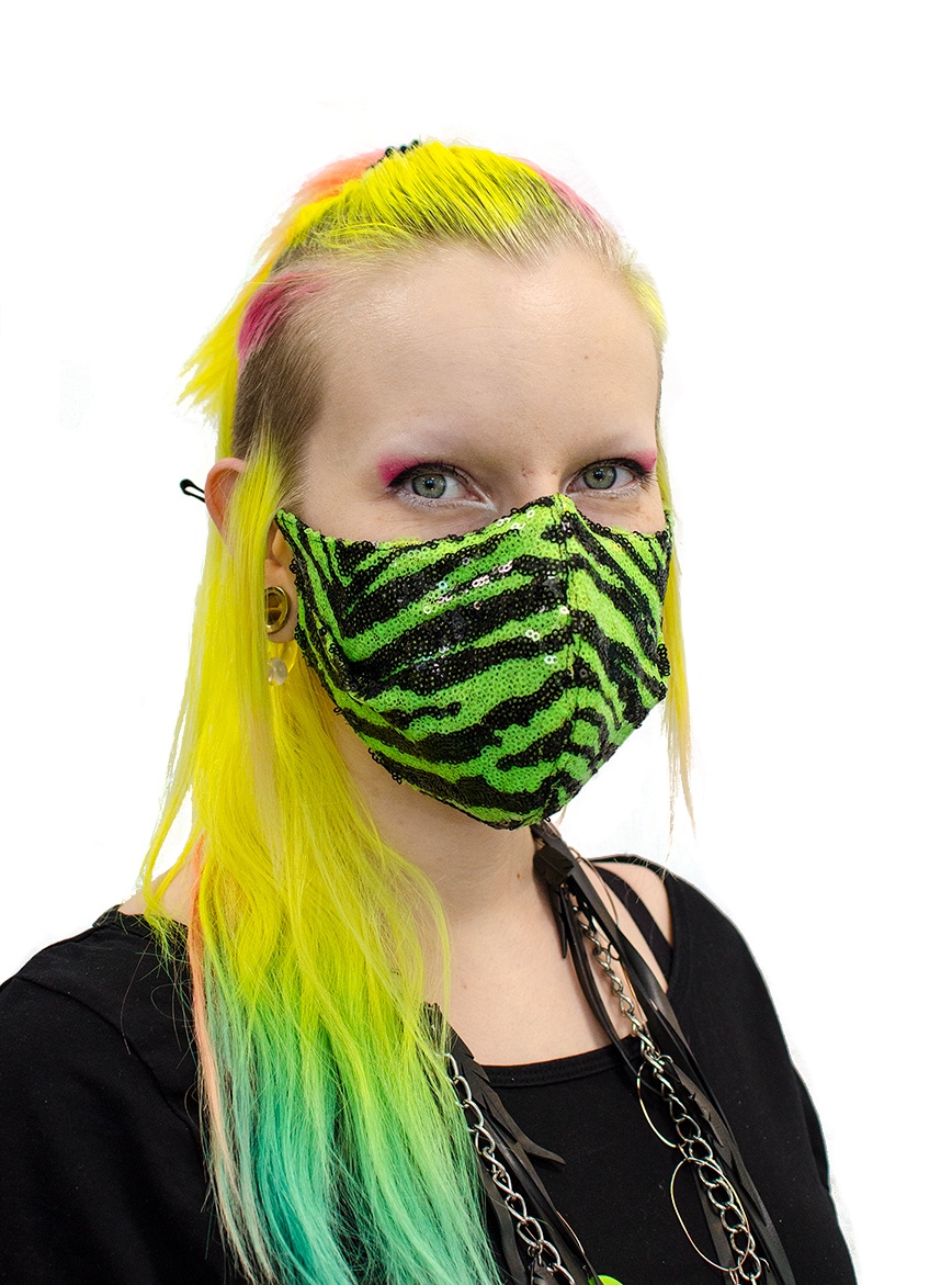 SPARKLE - Sequin Mask - Zebra UV – Retrofuturistic Fashion - Frida Fiasko