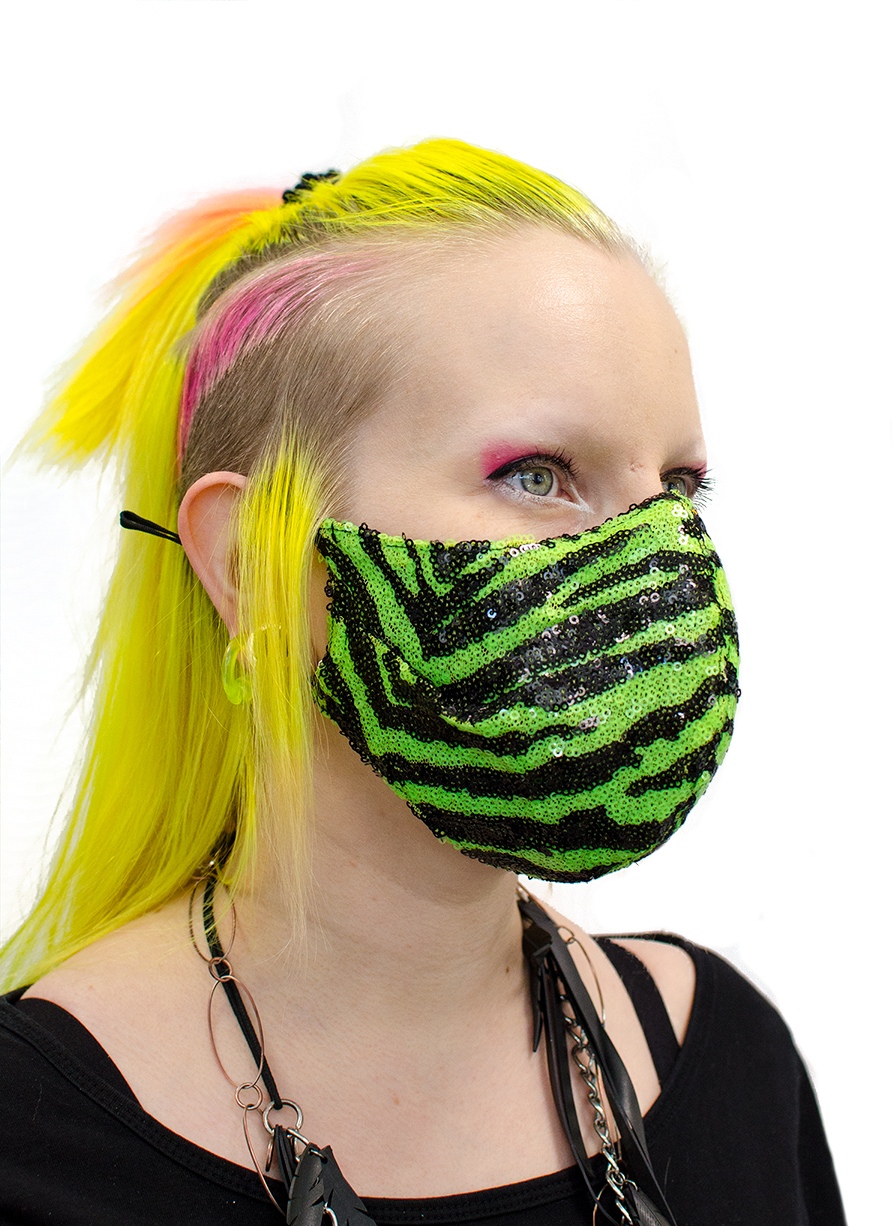 SPARKLE - Sequin Mask - Zebra UV – Retrofuturistic Fashion - Frida Fiasko